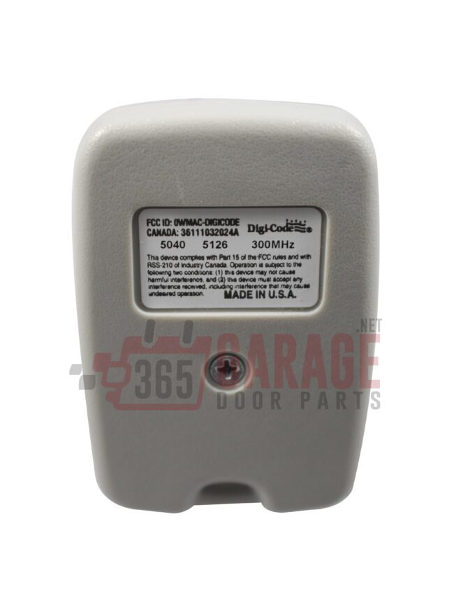Digi-Code 1 Button Keychain Transmitter 300mhz - Multicode Compatible DC5040 - 365 Garage Door ...